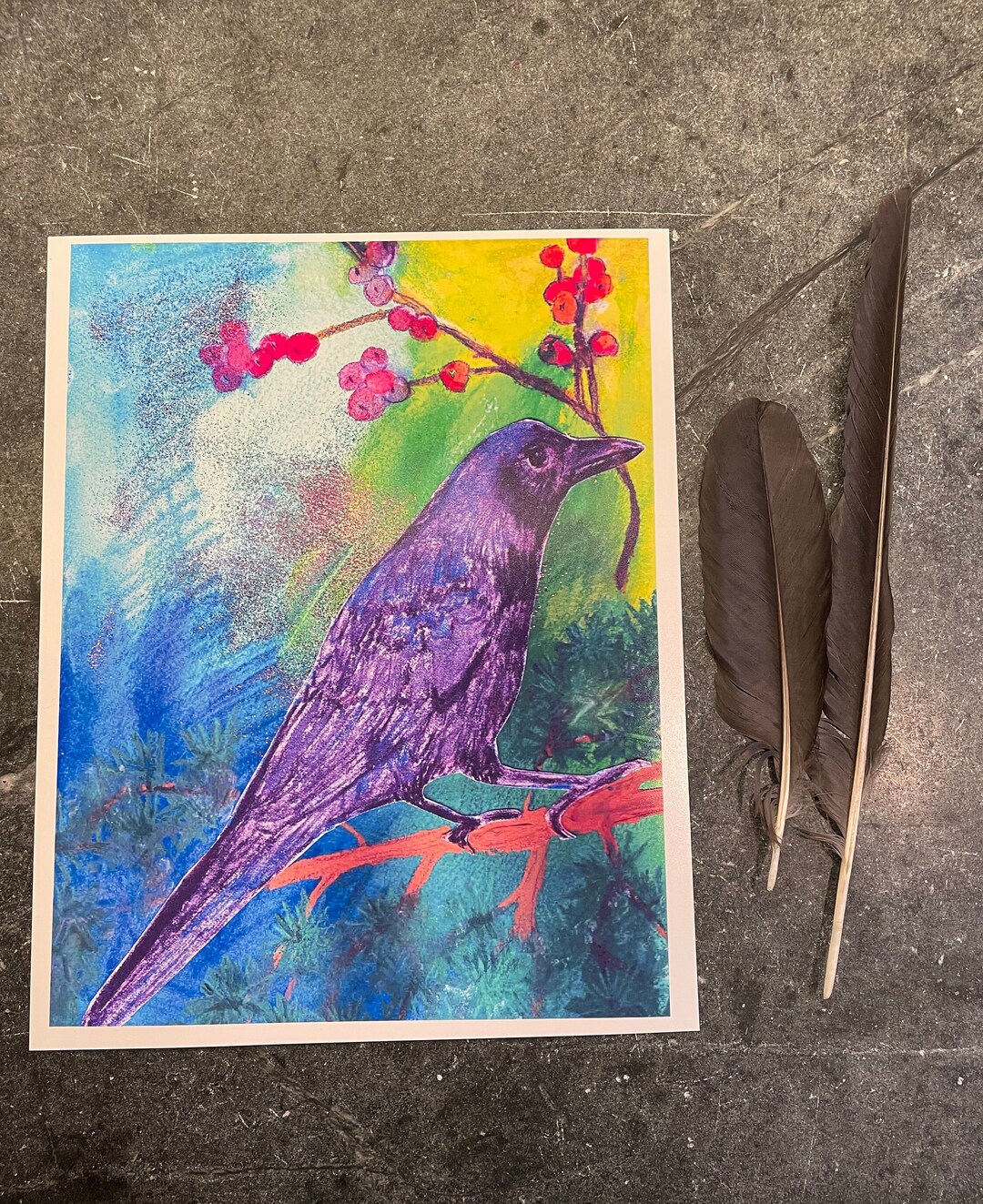 Crow Valentine Gift Crow With Flowers colorful Crow Art Print From ...