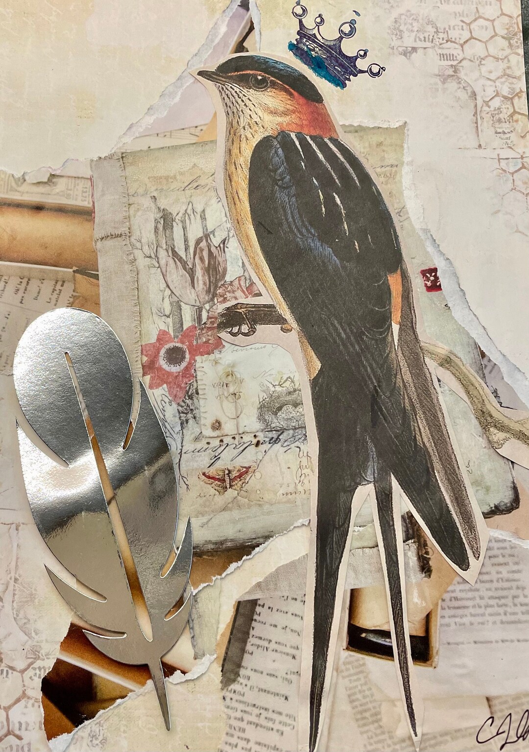 Victorian Cottage Core Bird Original Collage on Paper With - Etsy