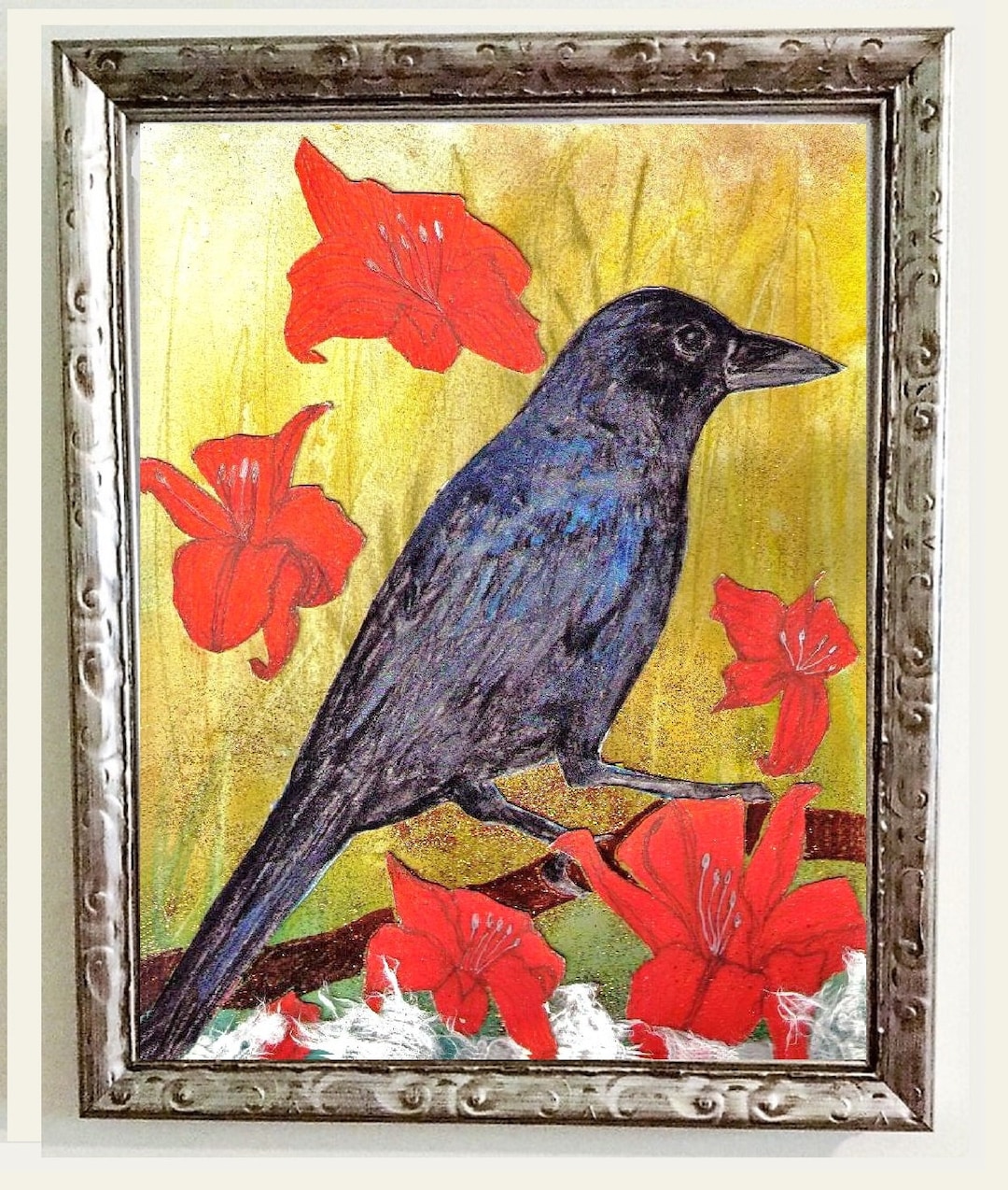 Colorful Crow Art, Cottage Core Home Decor, Colorful Crow With Tiger ...