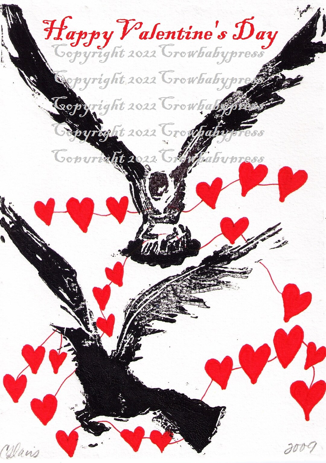 Crow Couple Art Print or Card, Love Card, Any Time, Crows, Hearts, Dark ...