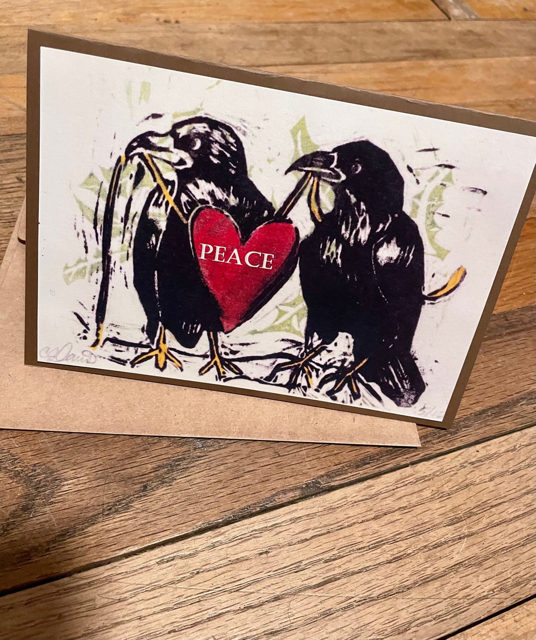 Peace Card, Holiday Crows,cottage Core Colorful Crow Card, Country ...