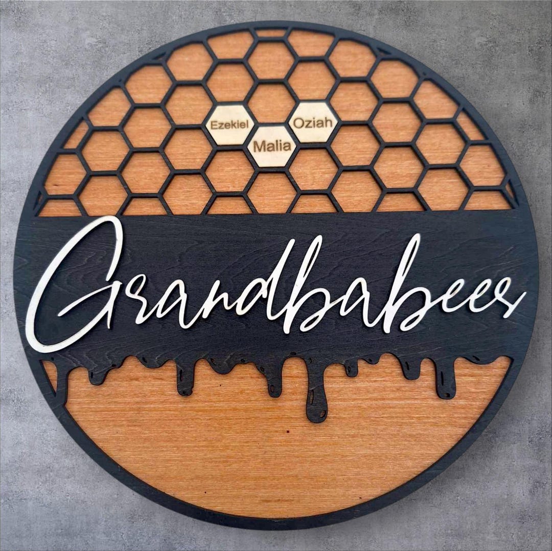 Grandbabees Wooden Sign – Personalized Honeycomb Grandkids Name Display ...