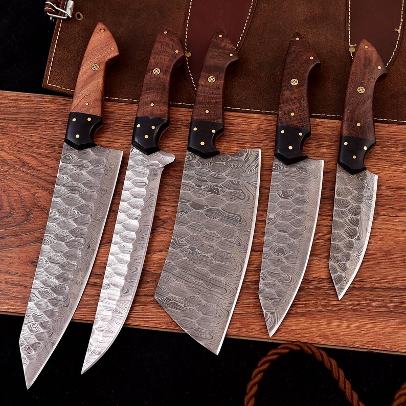 Custom Handmade Chef Knives Set 5 Pcs Damascus Steel Blades Unique ...