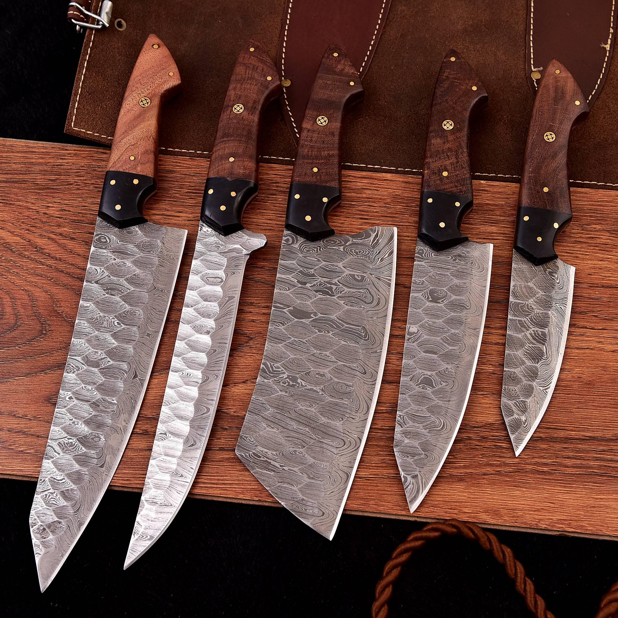 Custom Handmade Chef Knives Set 5 Pcs Damascus Steel Blades Unique ...
