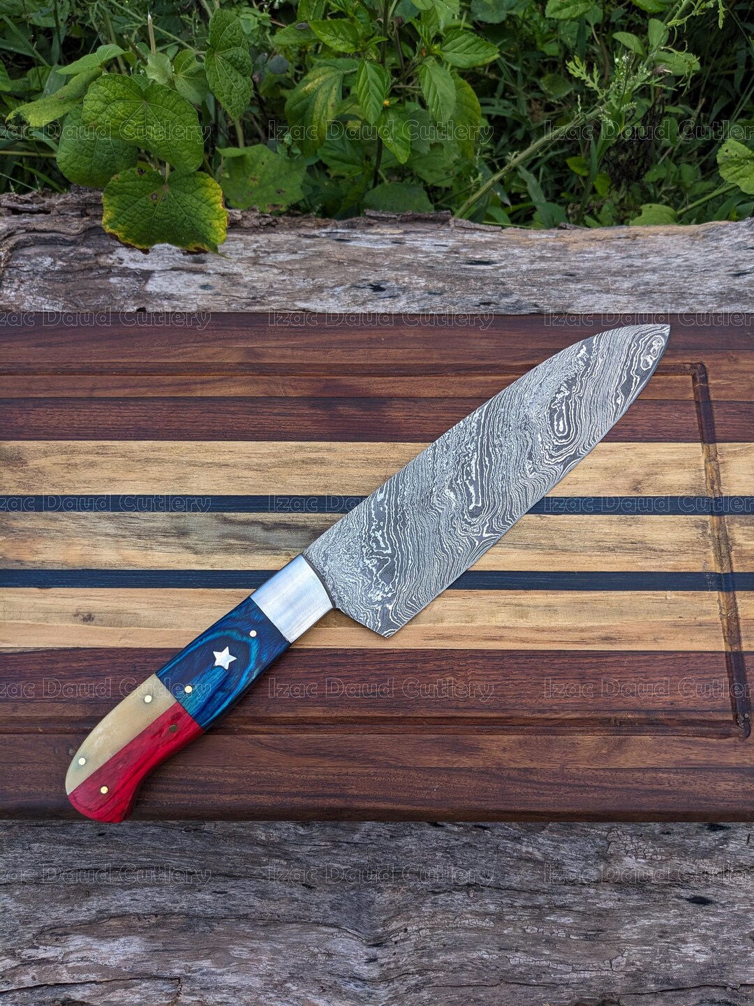 Personalized Chef Knife Texas Flag Custom Handmade Damascus Steel Blade ...