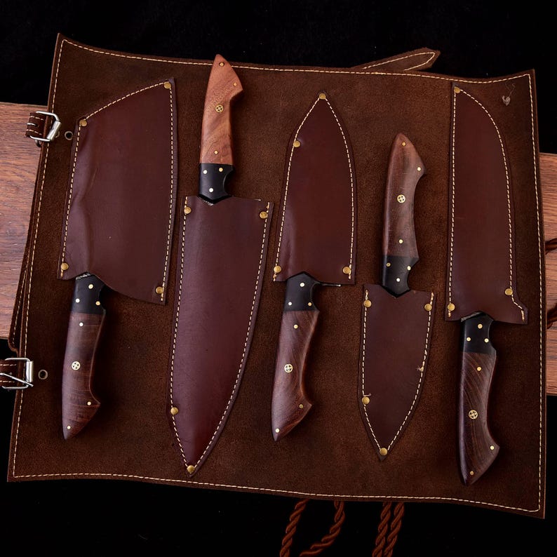 Custom Handmade Chef Knives Set 5 Pcs Damascus Steel Blades Unique ...