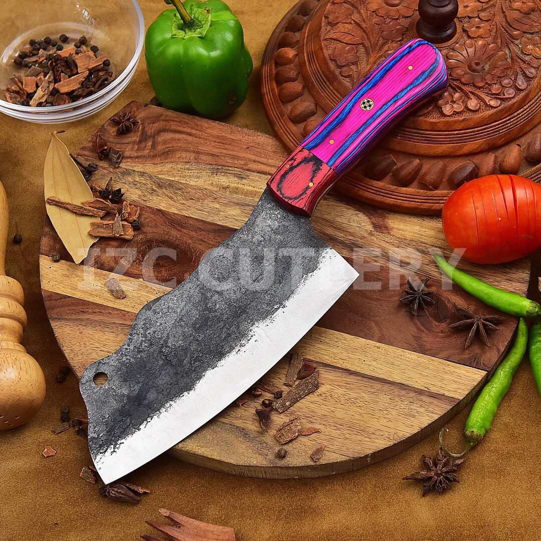 Traditional Hand Forged Cleaver | Purple Handle | BBQ Cleaver | Thick ...