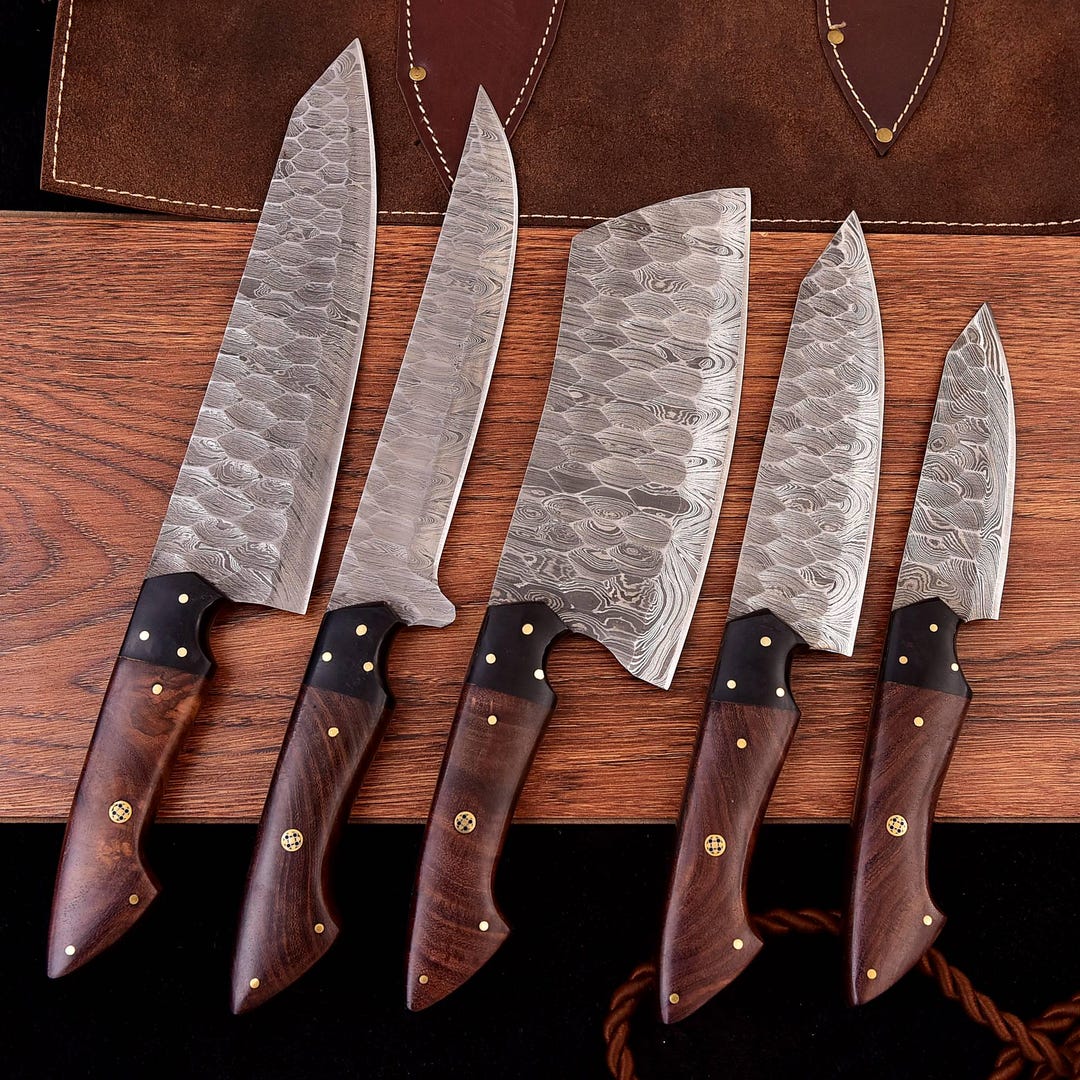 Custom Handmade Chef Knives Set 5 Pcs Damascus Steel Blades Unique ...