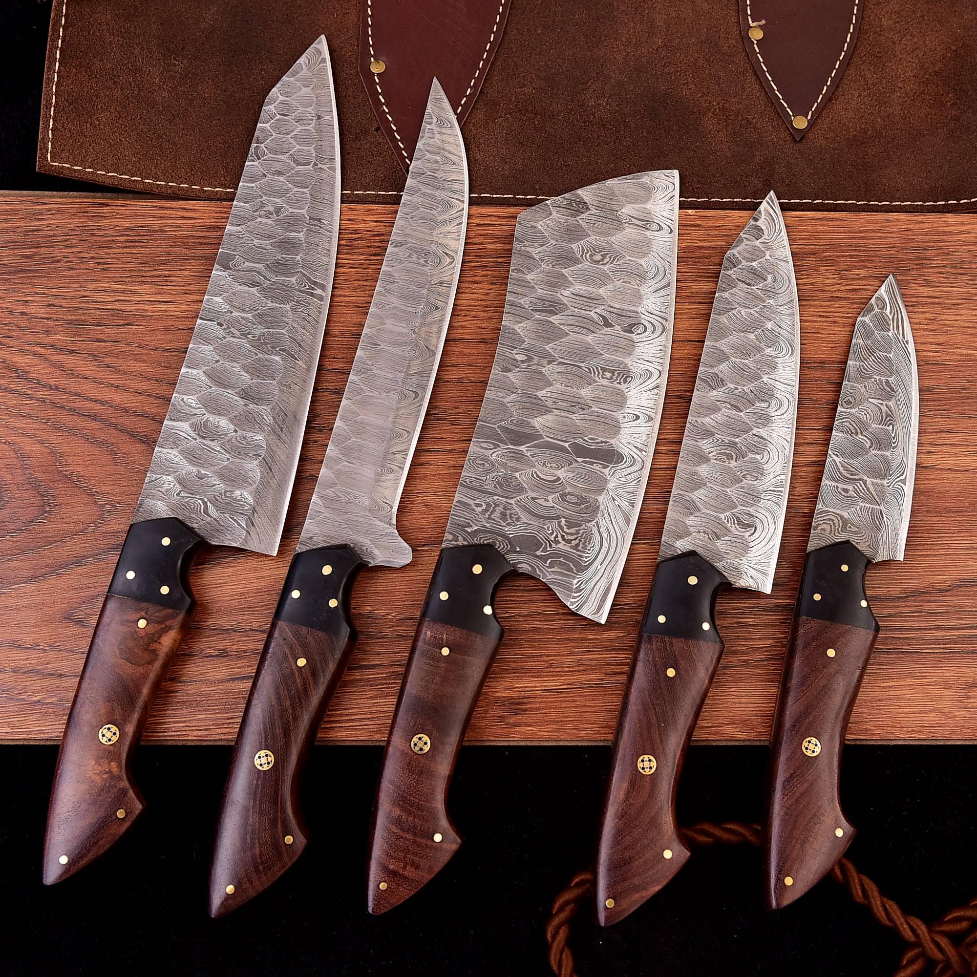 Custom Handmade Chef Knives Set 5 Pcs Damascus Steel Blades Unique ...