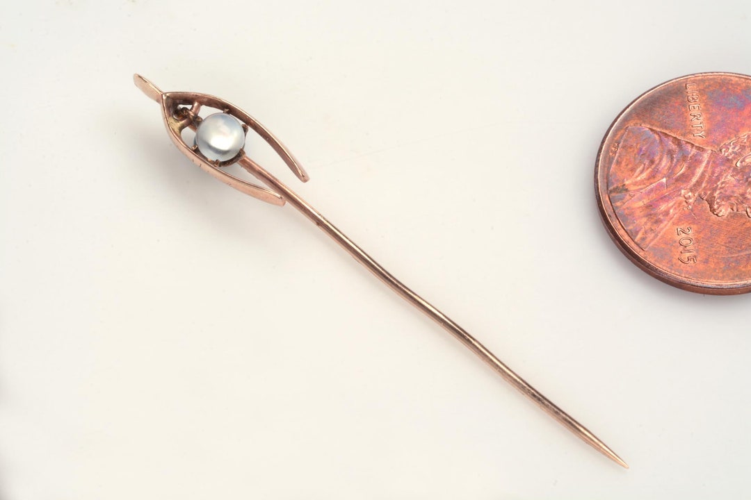 10k Gold STICK PIN: Good Luck Wish Bone Design Set With a - Etsy