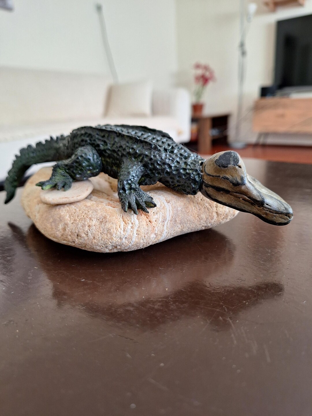Dark Green Clay Crocodile With a Stone Head - Etsy