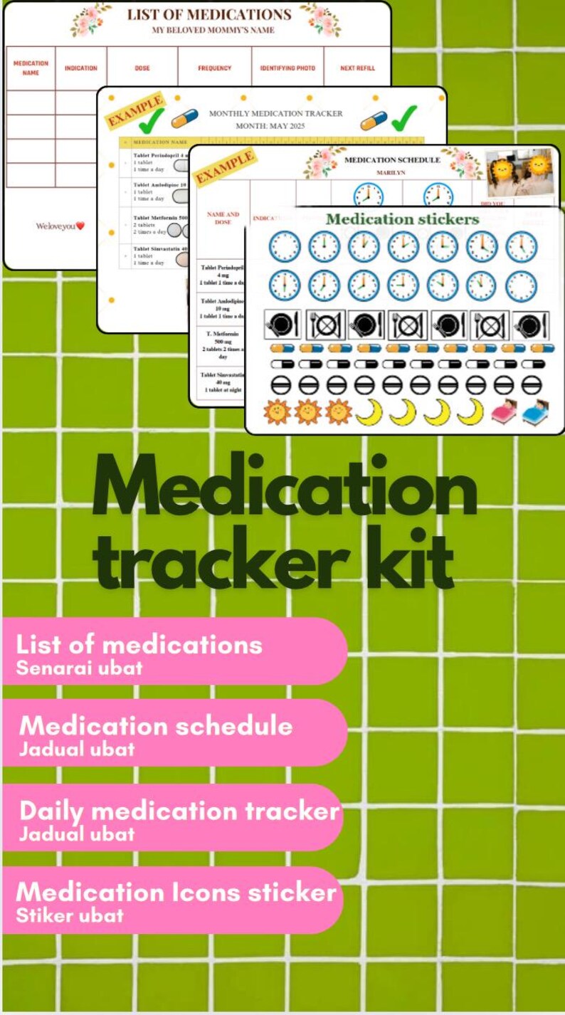 Editable Medication Schedule and Tracker PDF + Canva | Jadual Ubat ...