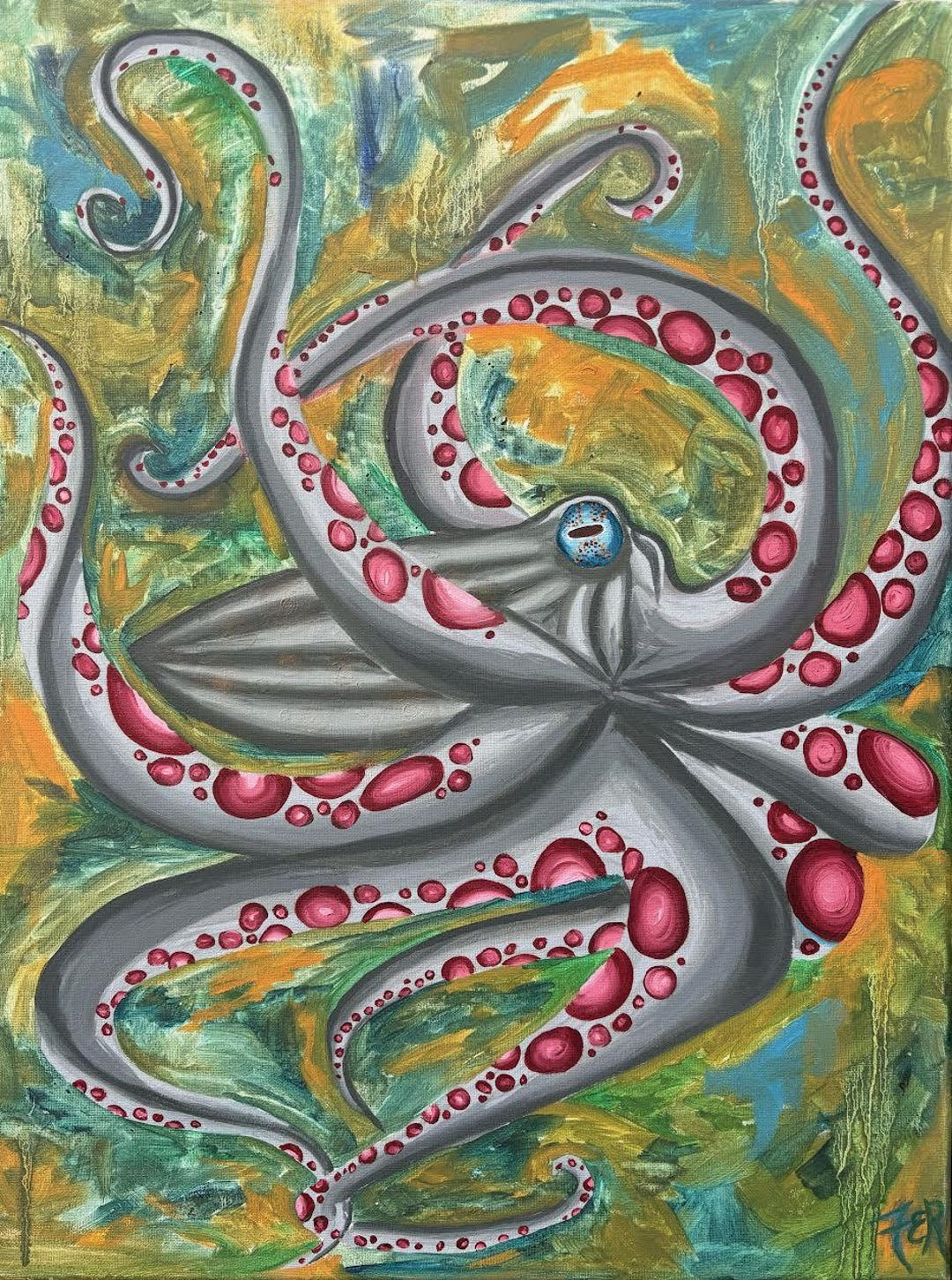 Octopus Painting, Original Oil Painting, Underwater Art, Ocean Wall ...