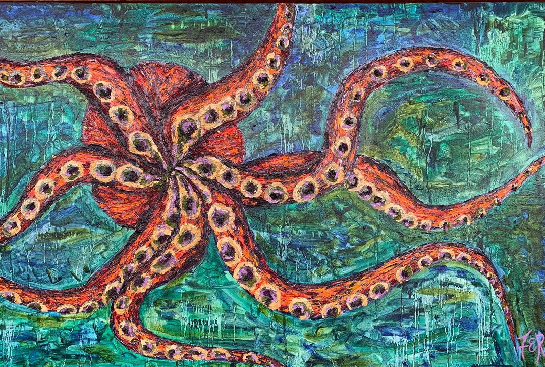 Octopus Painting, Colorful Oil Painting, Oil Painting, Bright Wall ...