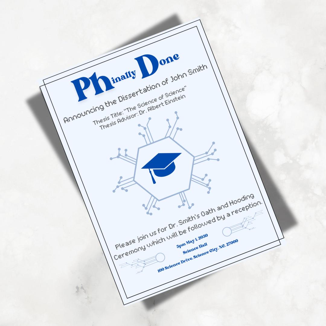 Phd Graduation, Blue Science-themed Digital Invitation, Instant ...