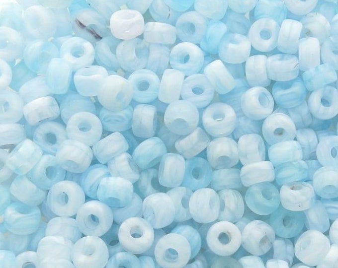 9mm Matte Light Blue & White Swirl Czech Glass Crow Beads - Qty 20 ...
