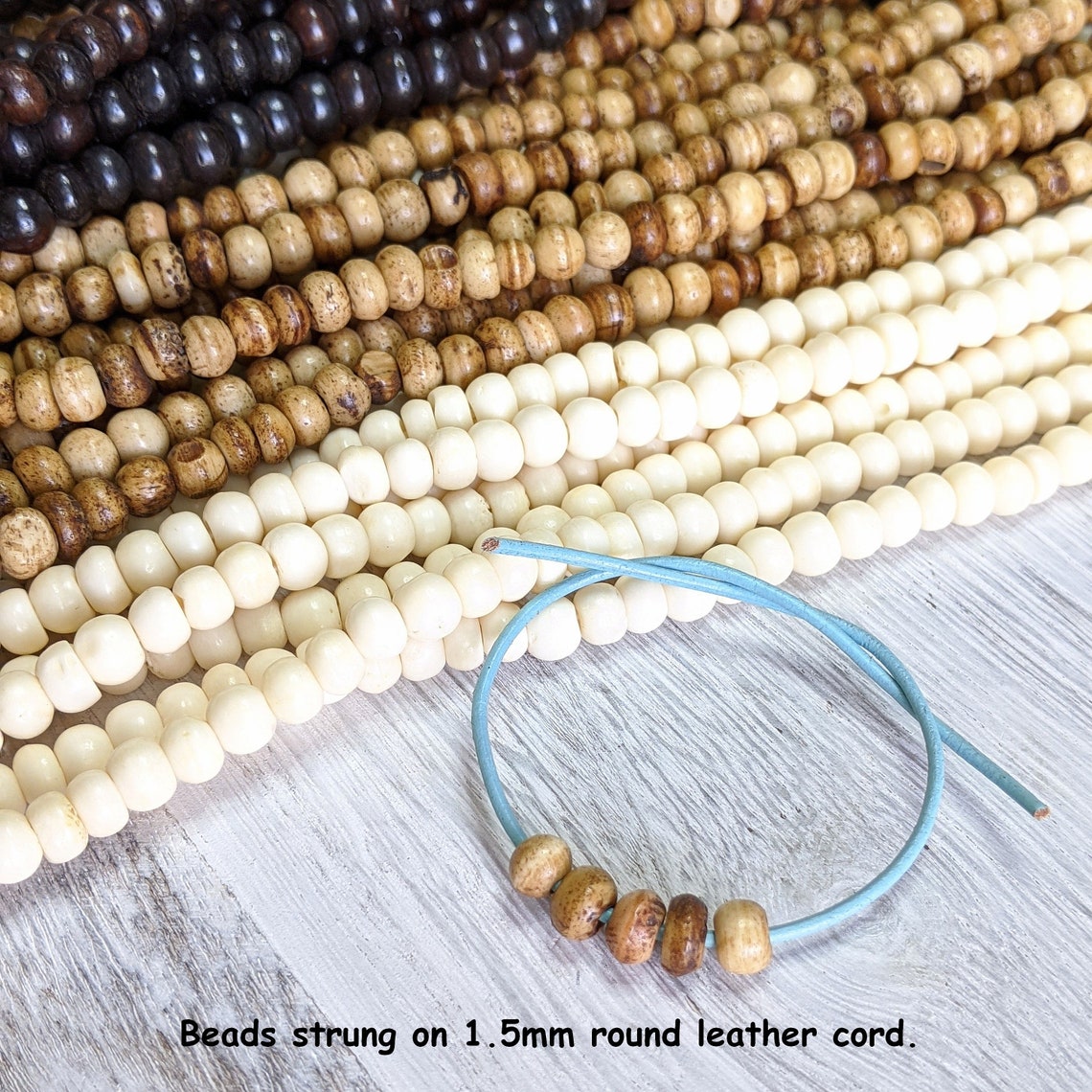 6x4mm off White Water Buffalo Bone Rondelle Beads - 15 Inch Stand (AW31 ...
