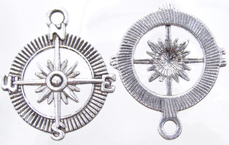 29x25mm Antique Silver Alloy Metal Compass Charm/Pendant Qty | Etsy