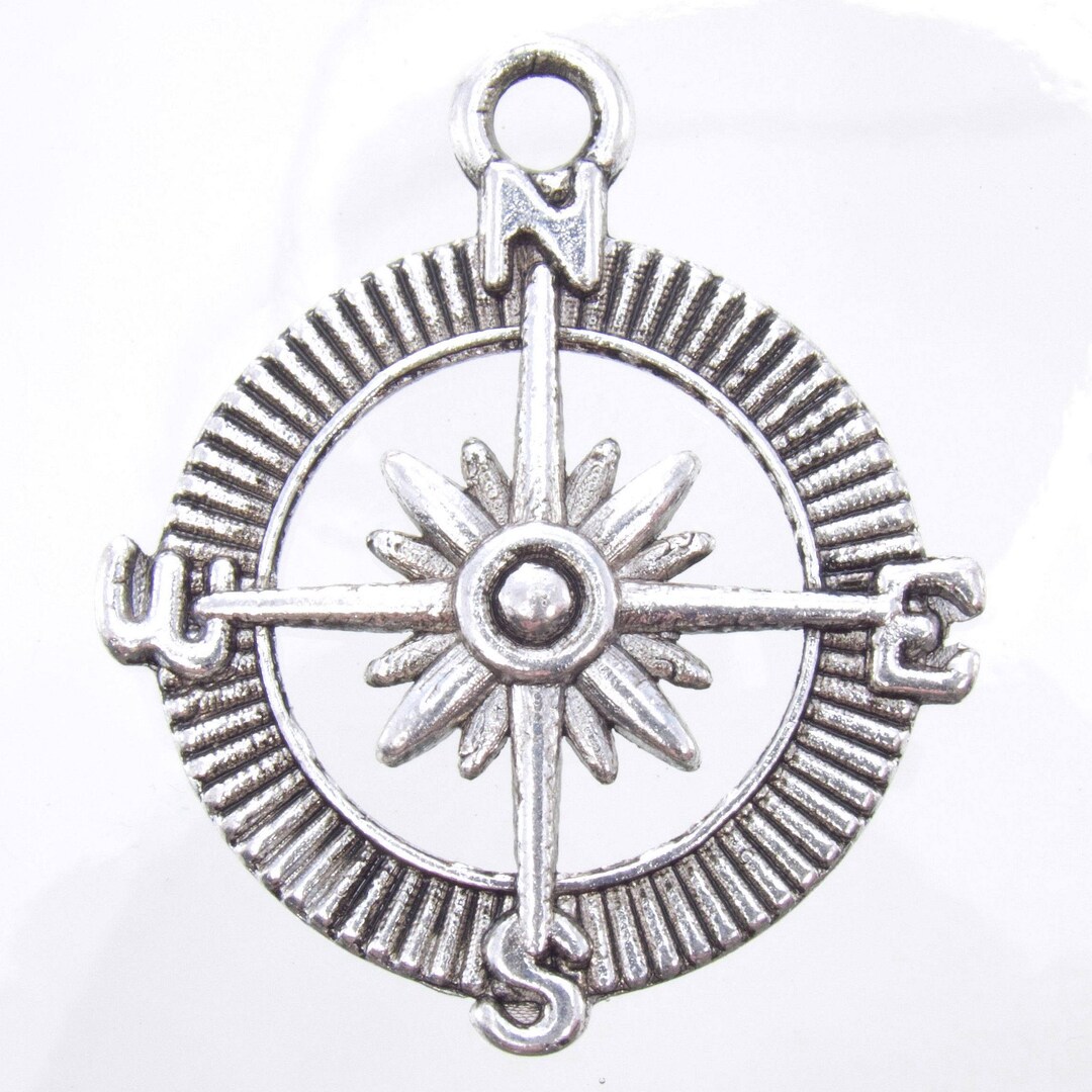 29x25mm Antique Silver Alloy Metal Compass Charm/pendant - Qty 4 (MB314 ...