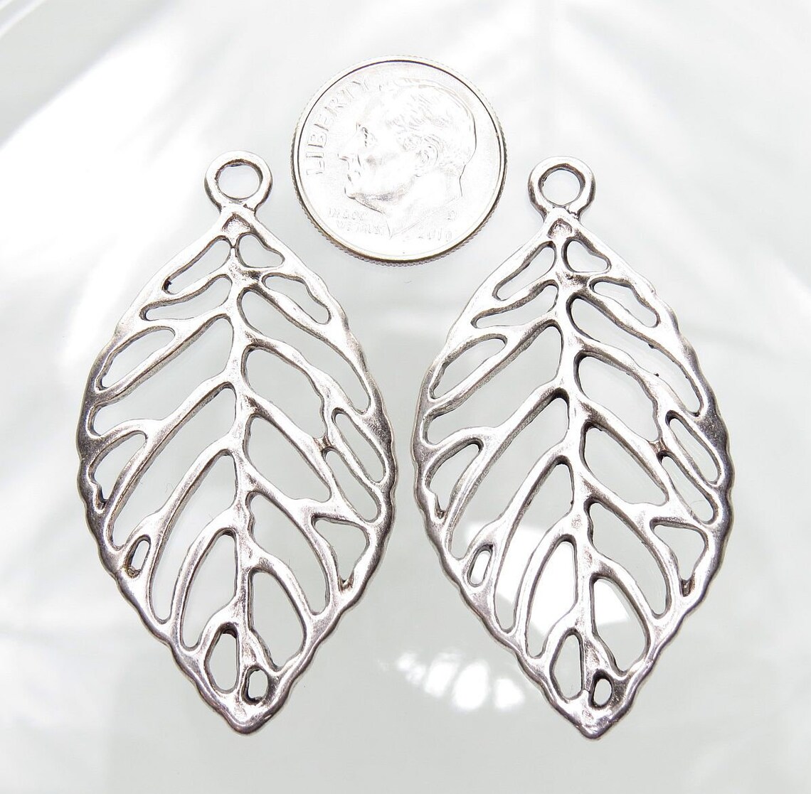 Large Leaf Antique Silver 50x28x2mm Alloy Metal | Etsy