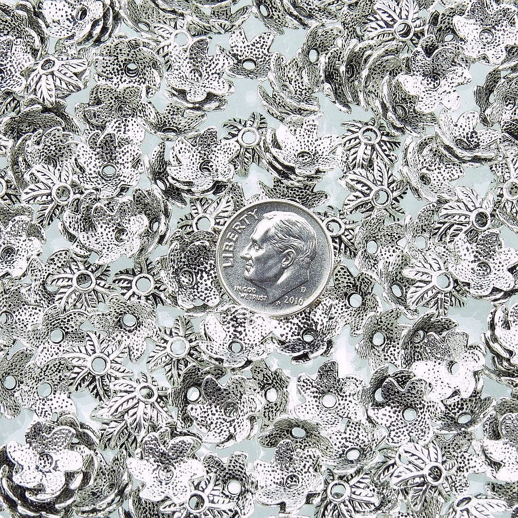 10mm Antique Silver Finish Alloy Metal 6 Point Leaf Bead Caps - Qty 20 ...