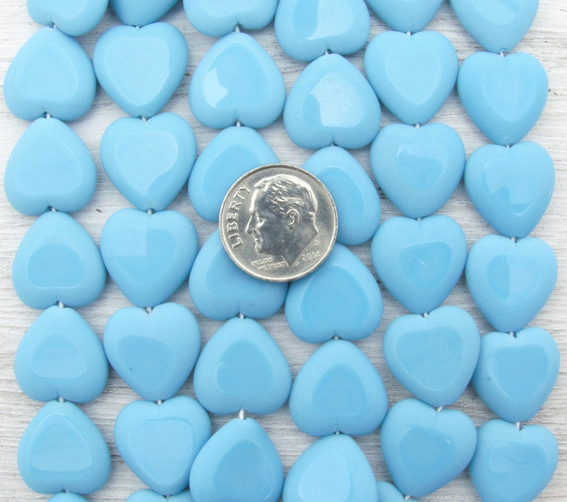 15mm Opaque Blue Turquoise Table Cut Czech Glass Heart Beads - Etsy