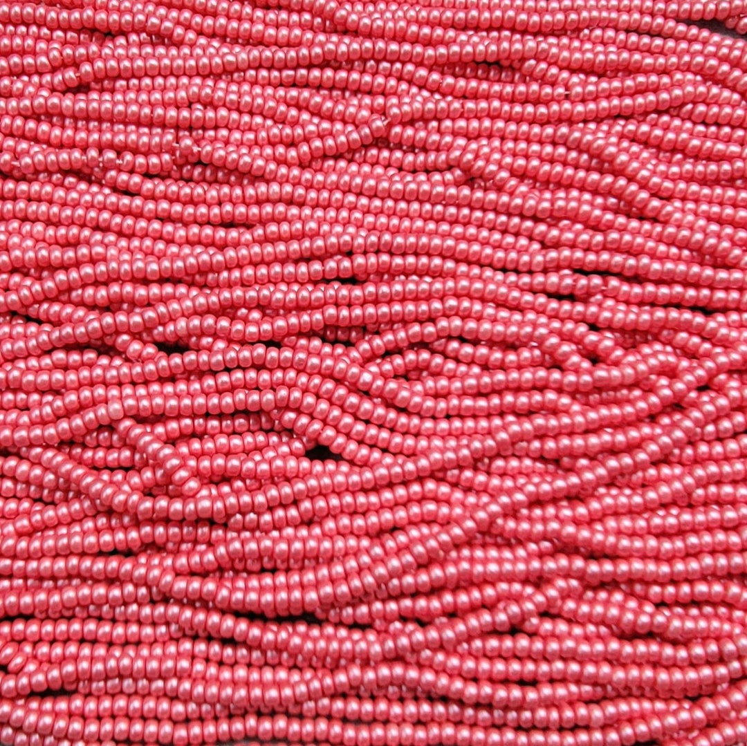 8/0 Opaque Permalux Dyed Chalk Coral Czech Glass Seed Bead Strand ...