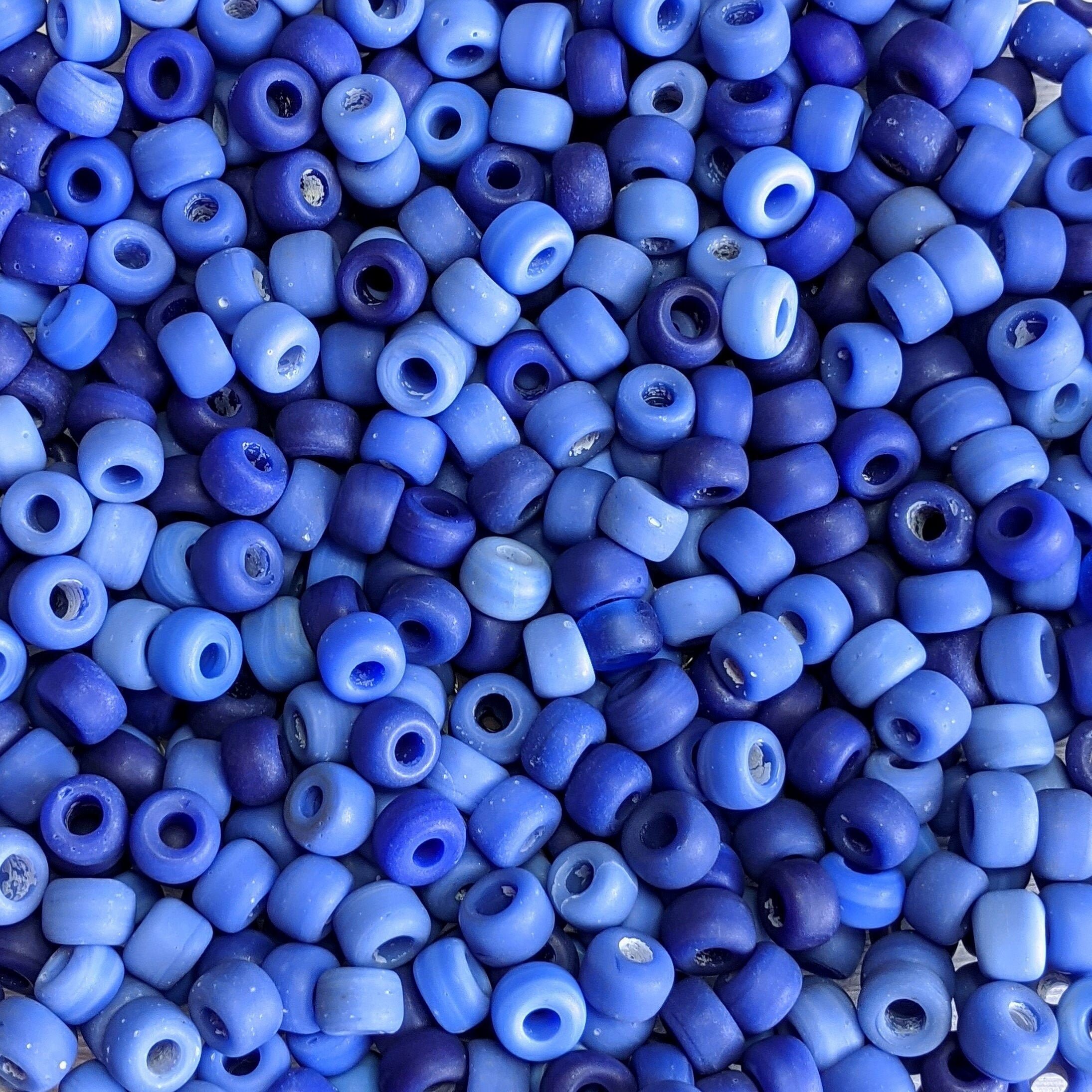 9x6mm (large 3mm Hole Size) Matte Multi Shade Opaque Blue Mix Glass ...