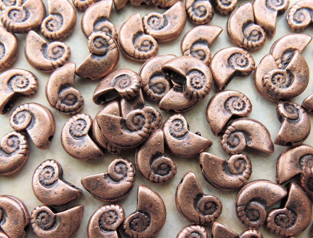 10x5x2mm (1mm Hole) Antique Copper Ammonite Alloy Metal Beads - Qty 10 ...
