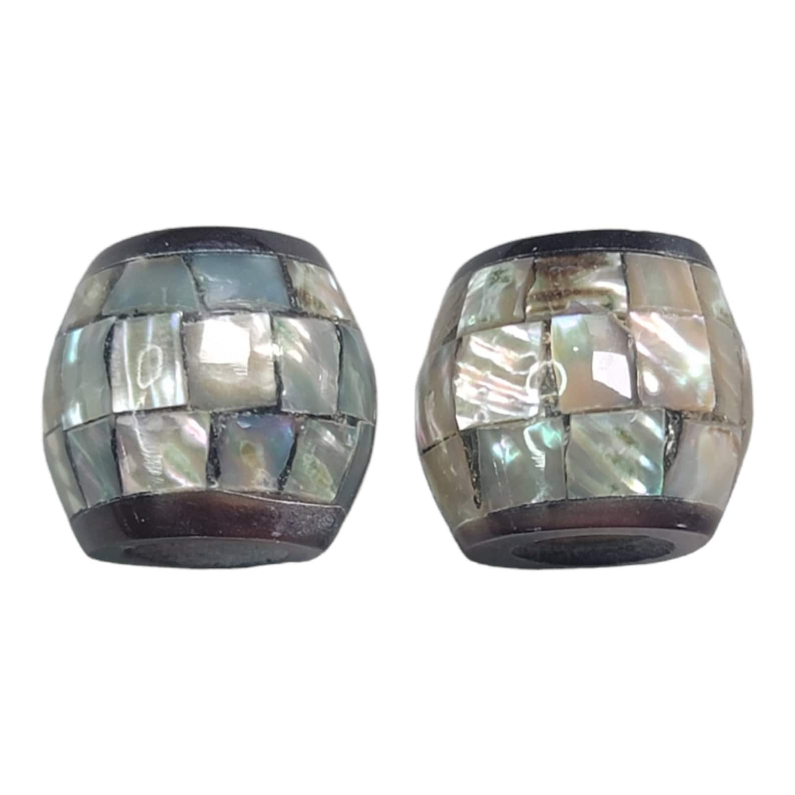 13mm Handmade Inlaid Abalone Shell & Horn Focal Beads - 2 Piece Focal ...