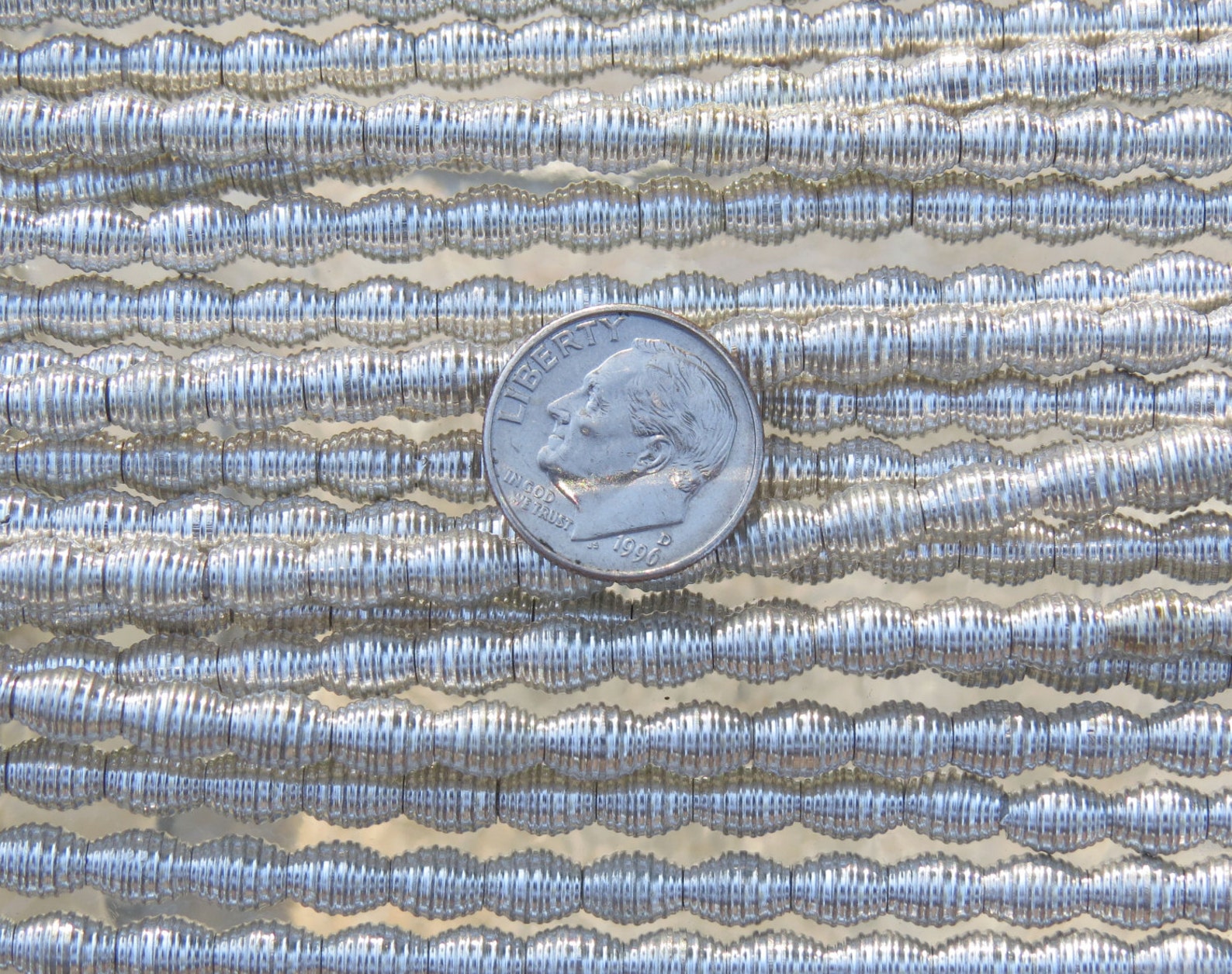 6.5x5mm (2mm Hole) Silver Finish Solid Brass Metal Beehive Shaped Beads ...