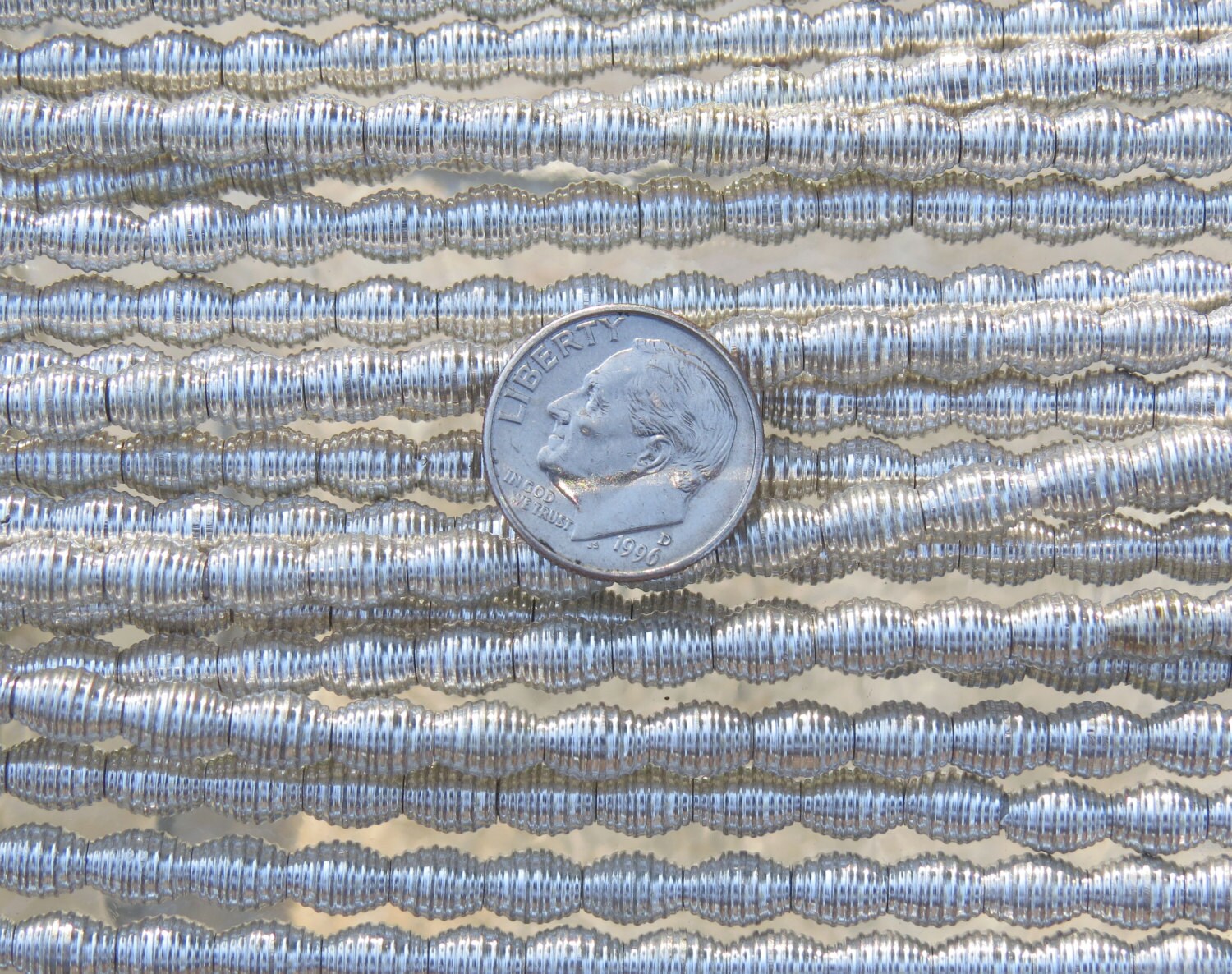 6.5x5mm (2mm Hole) Silver Finish Solid Brass Metal Beehive Shaped Beads ...