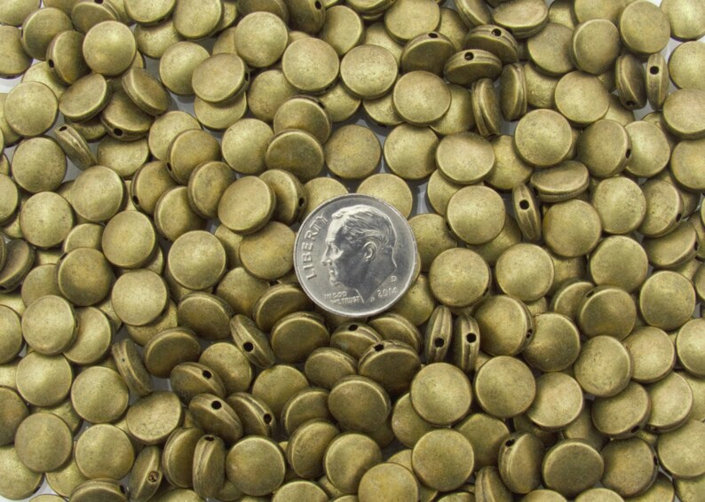 9x4mm (1mm Hole) Antique Brass Finish Alloy Metal Coin Beads - Qty 10 ...