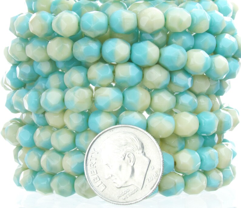 6mm Faceted 2 Tone Opaque Turquoise & Ivory Czech Firepolish - Etsy