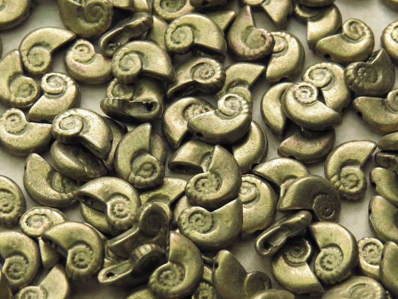 10x5x2mm (1mm Hole) Antique Brass Ammonite Alloy Metal Beads - Qty 10 ...