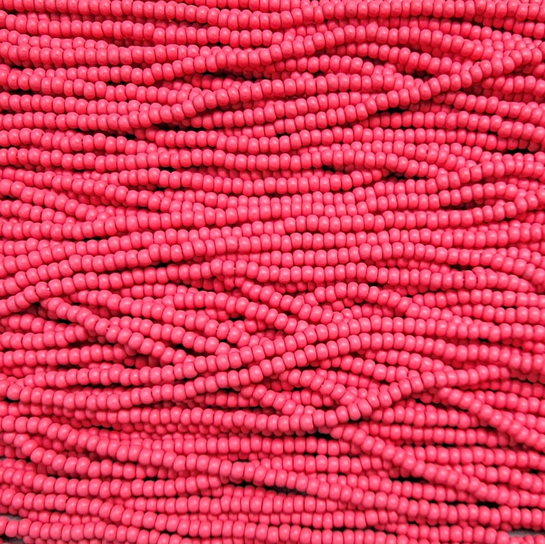 8/0 Matte Opaque Permalux Dyed Chalk Coral Czech Glass Seed Bead Strand ...