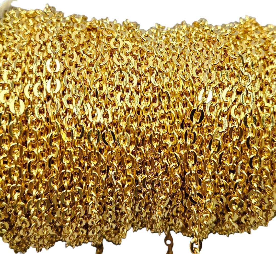 4x3x0.20mm Gold Finish on Brass Flat Cable Chain - Sold by the Foot ...