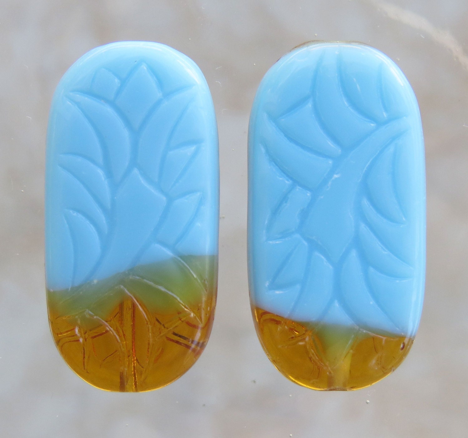 LARGE 25x12mm 2 Tone Opaque Blue Turquoise and Transparent | Etsy