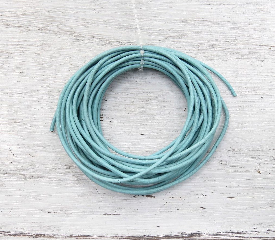 1.5mm Lightly Distressed Turquoise Round Leather Cord - 4 Yard Bundle ...