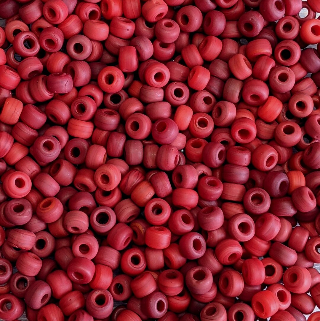 9x6mm (large 3mm Hole Size) Matte Multi Shade Opaque Red Mix Glass Crow ...