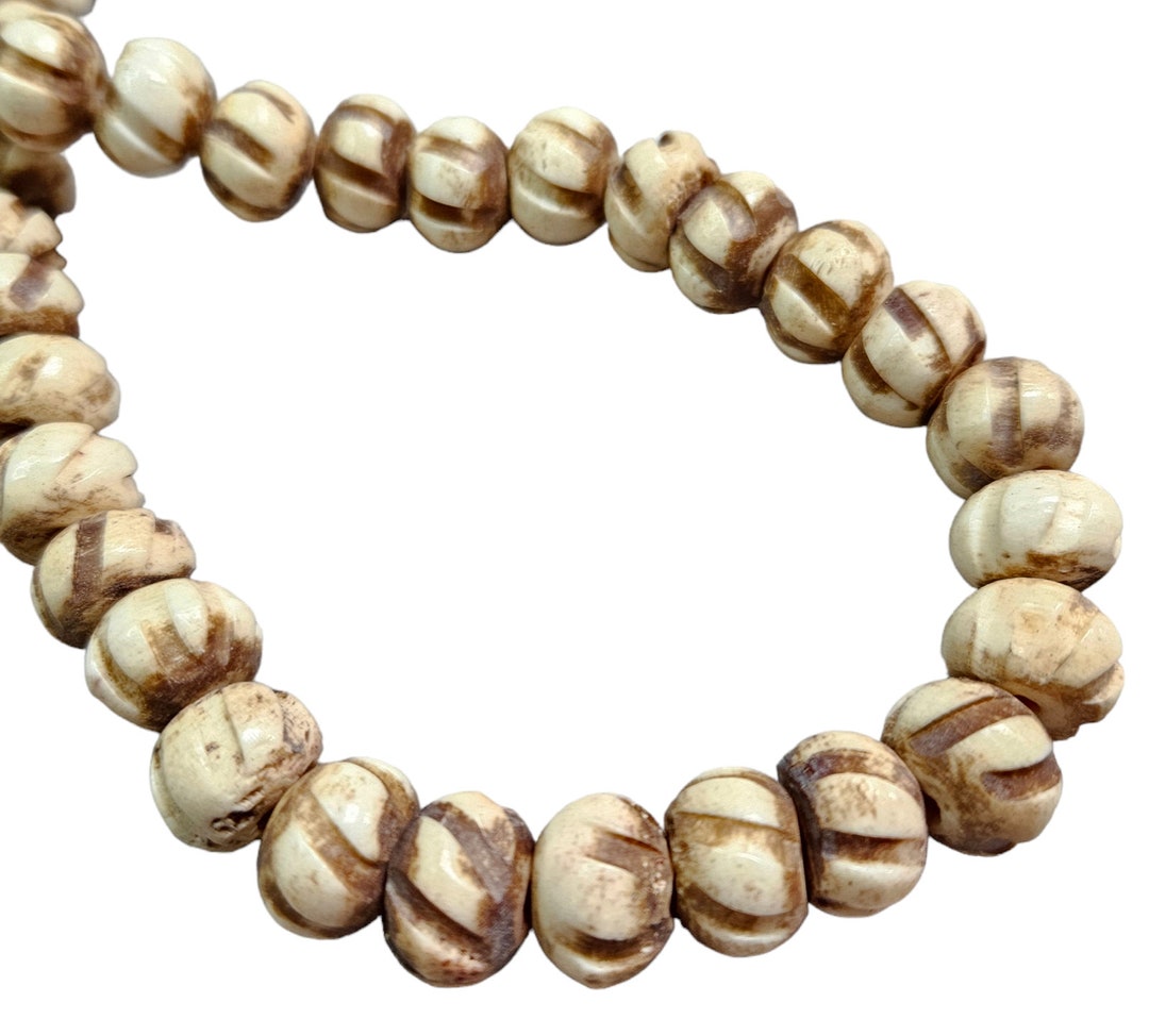 12x9mm Hand Carved Light Brown Water Buffalo Bone Rondelle Beads - 16 ...