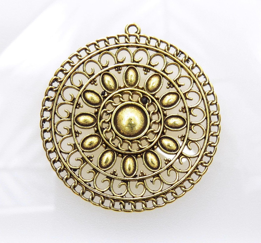 Large Aztec 55.5x53x2.5mm Antique Gold Alloy Metal Pendant - Qty 1 ...