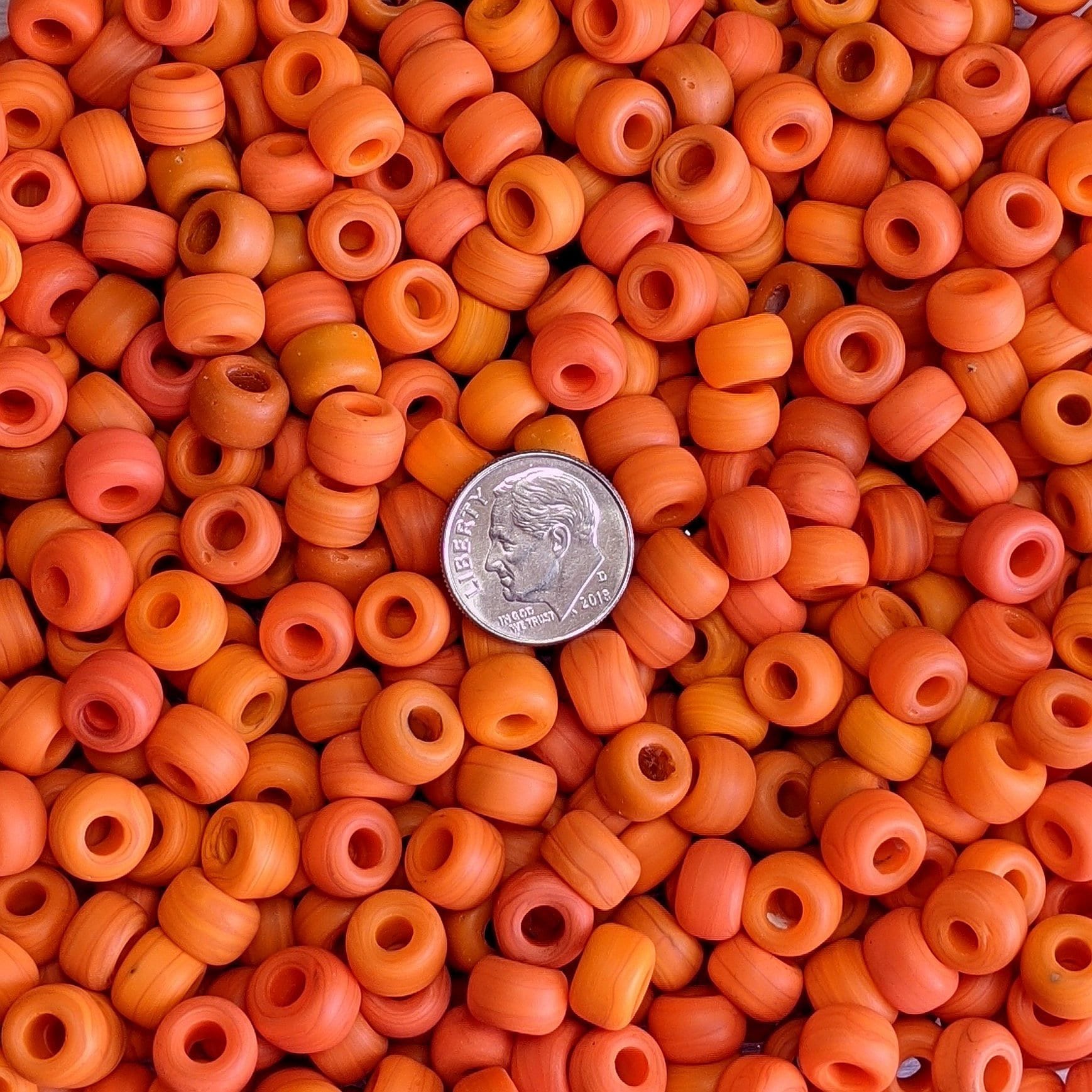 9x6mm (large 3mm Hole Size) Matte Multi Shade Opaque Orange Mix Glass ...
