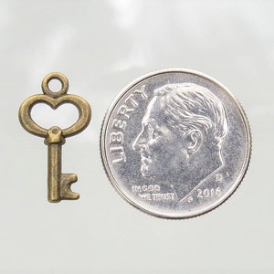 Tiny Skeleton Key 15x9x2mm Antique Brass Alloy Metal Charm/small ...