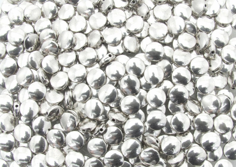 9x4mm 1mm Hole Silver Finish Alloy Metal Coin Beads Qty 10 - Etsy