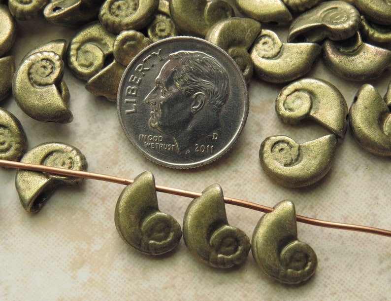 10x5x2mm (1mm Hole) Antique Brass Ammonite Alloy Metal Beads - Qty 10 ...