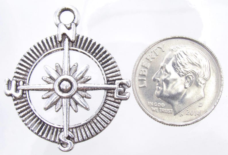29x25mm Antique Silver Alloy Metal Compass Charm/Pendant Qty | Etsy
