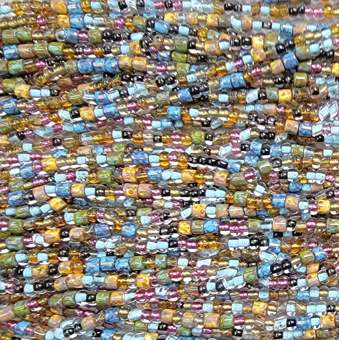 Aged Denim & Daisy Picasso Mix Czech Glass 5mm Tile Beads, 4mm Hex Cut ...