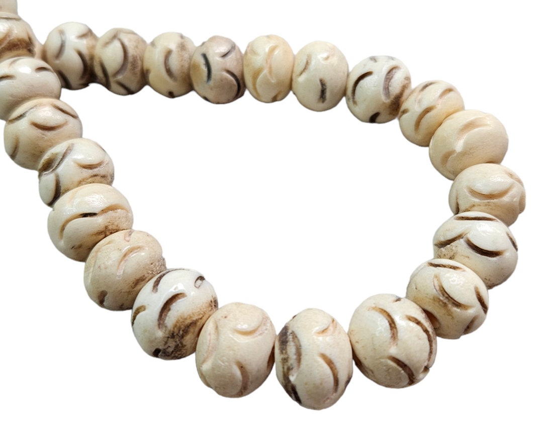 12x9mm Hand Carved Light Brown Water Buffalo Bone Rondelle Beads 16 ...