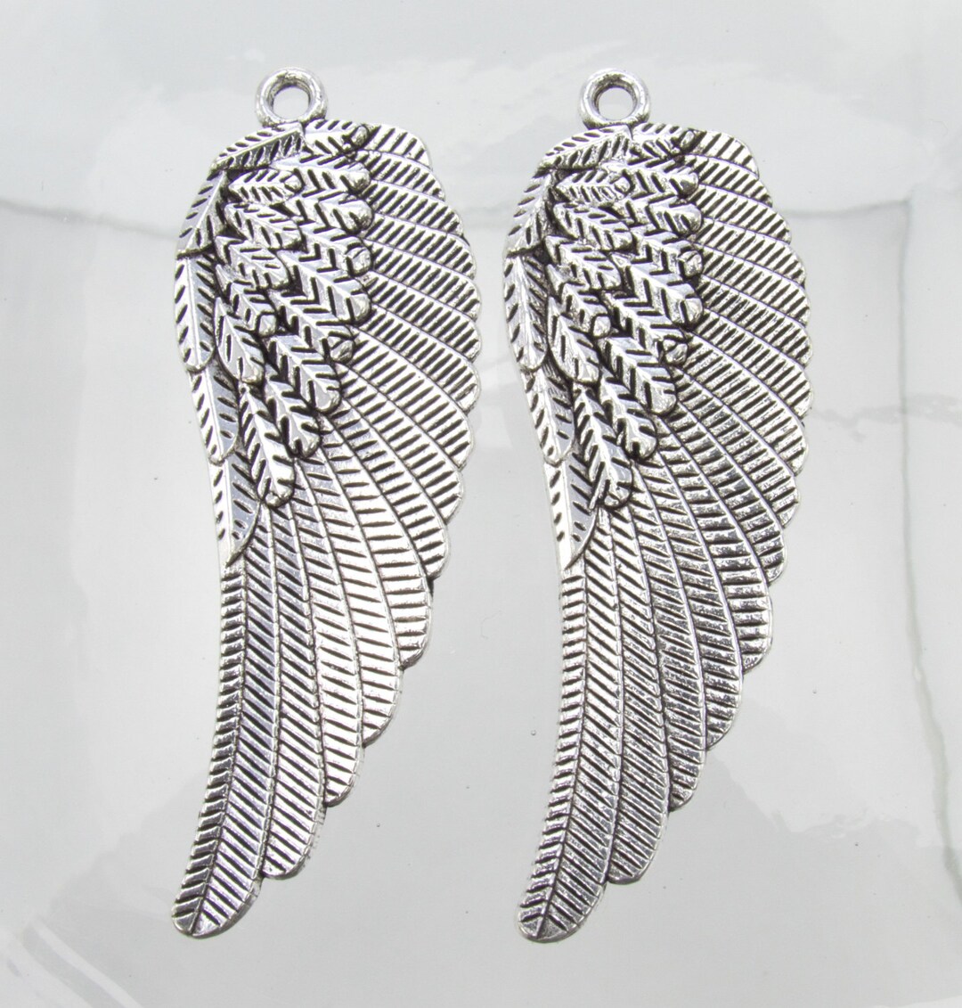 55x19x2mm Antique Silver Alloy Metal Feather Wing Pendants - Qty 2 ...